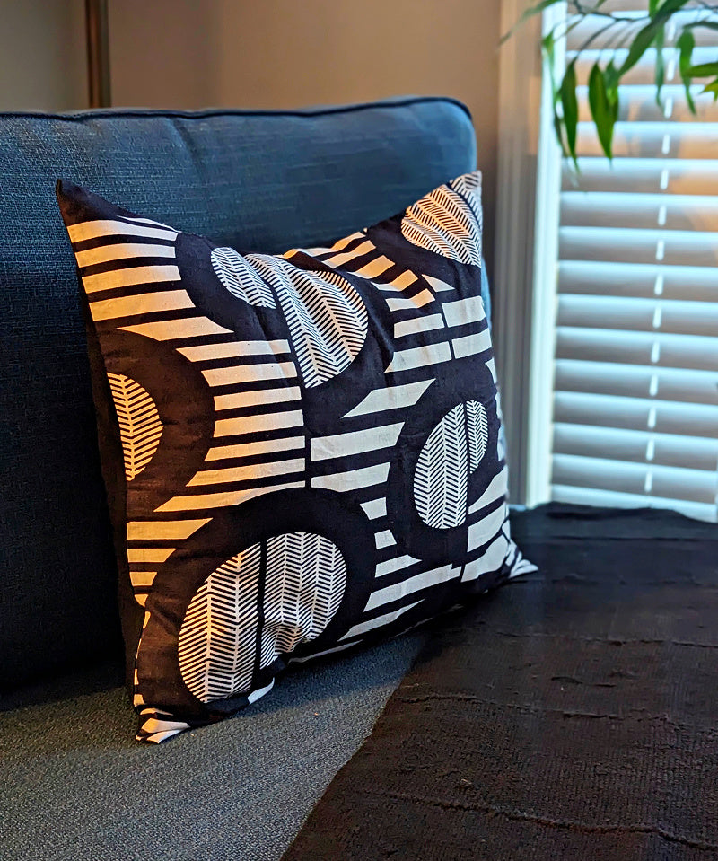 African Print Fabric Pillow Cover - Black White Abstract Pattern ...