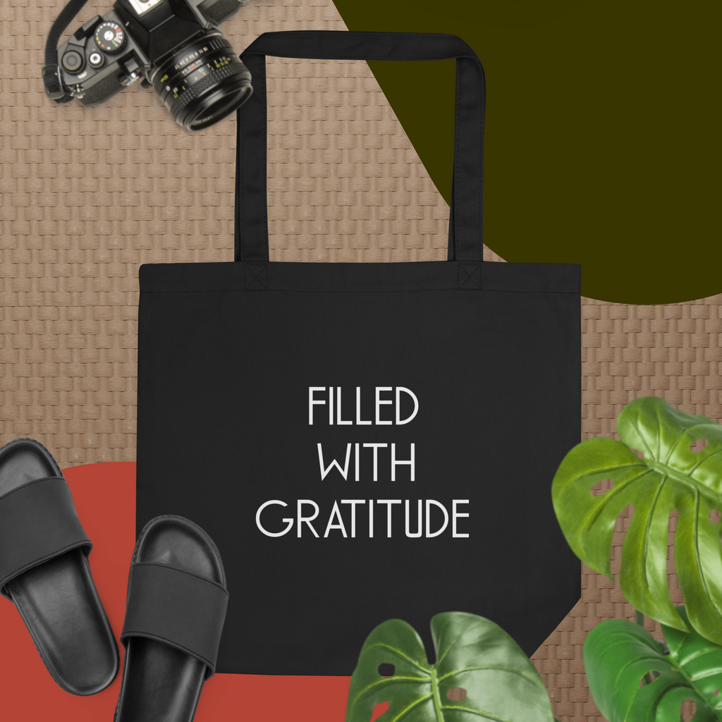Black Canvas Tote Bag Gratitude Message – Reflektion Design