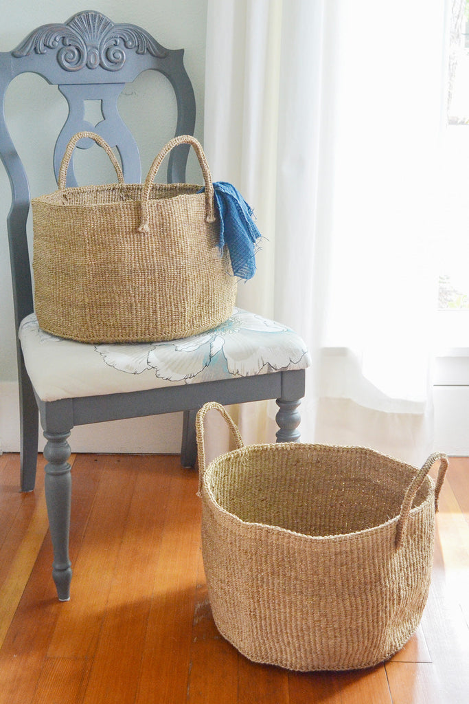 Tan Floor Basket With Handles Natural Sisal – Reflektion Design