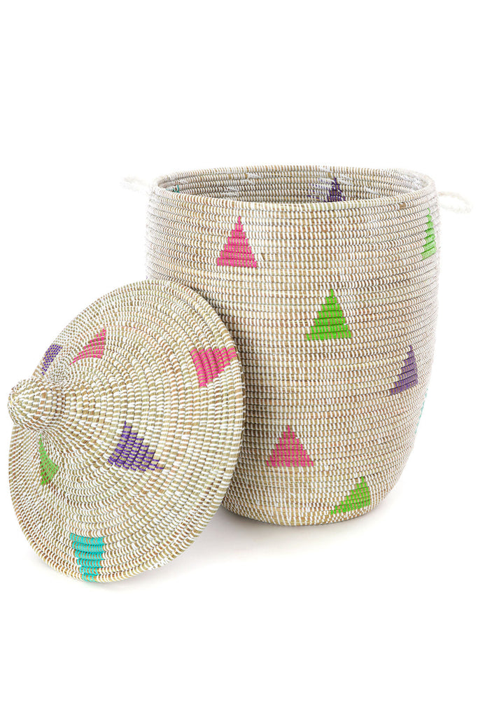 Large Hamper Storage Basket With Lid Senegal Triangles – Reflektion Design